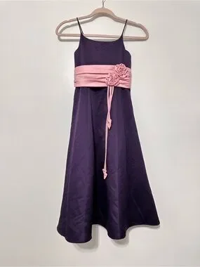 Dresses | Girls Plum Formal Dress With Pink Sash And Rosette Detail ...